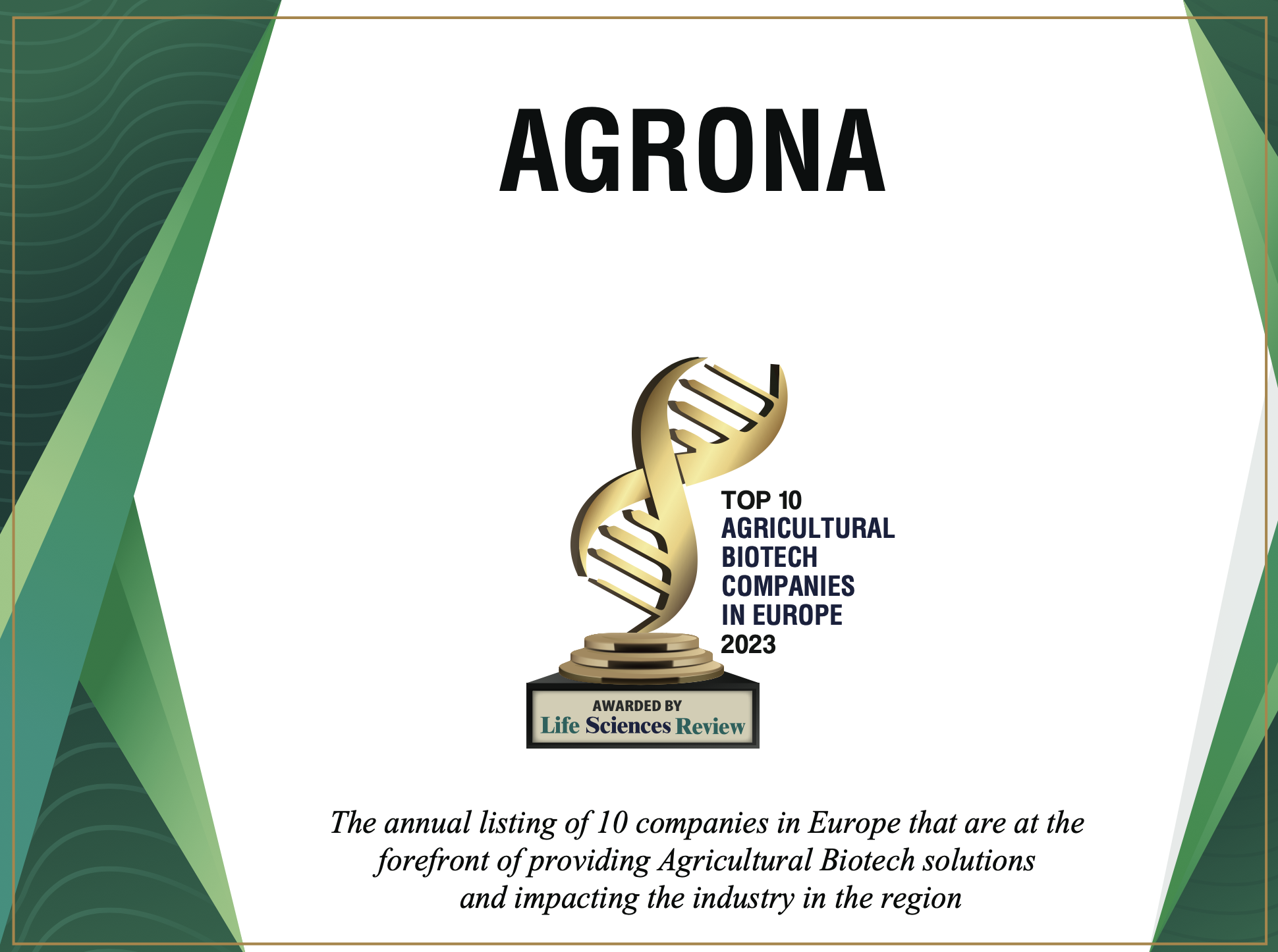Life Sciences Review: Agrona behoort tot de top 10 biotech tuinbouw ...